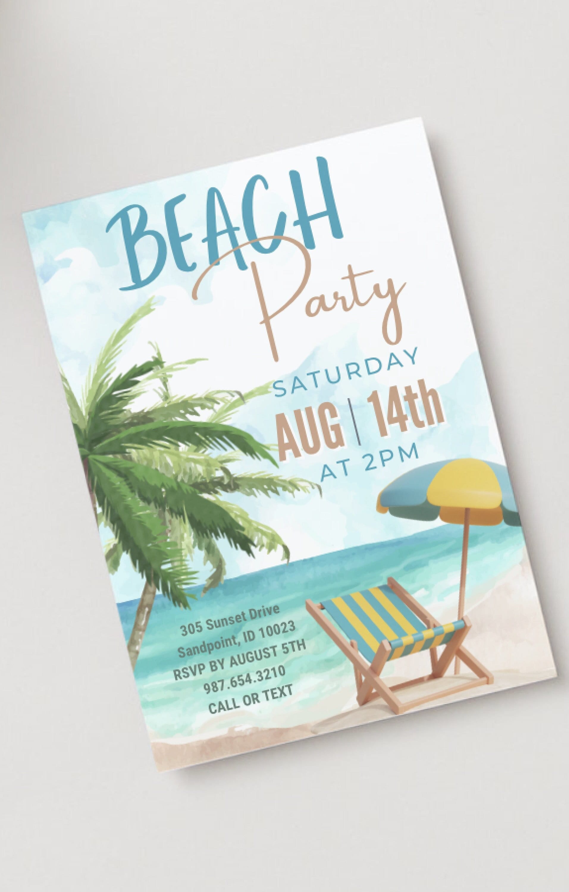 Beach Party Invitation Template Beach Bash Birthday Party Invite ...