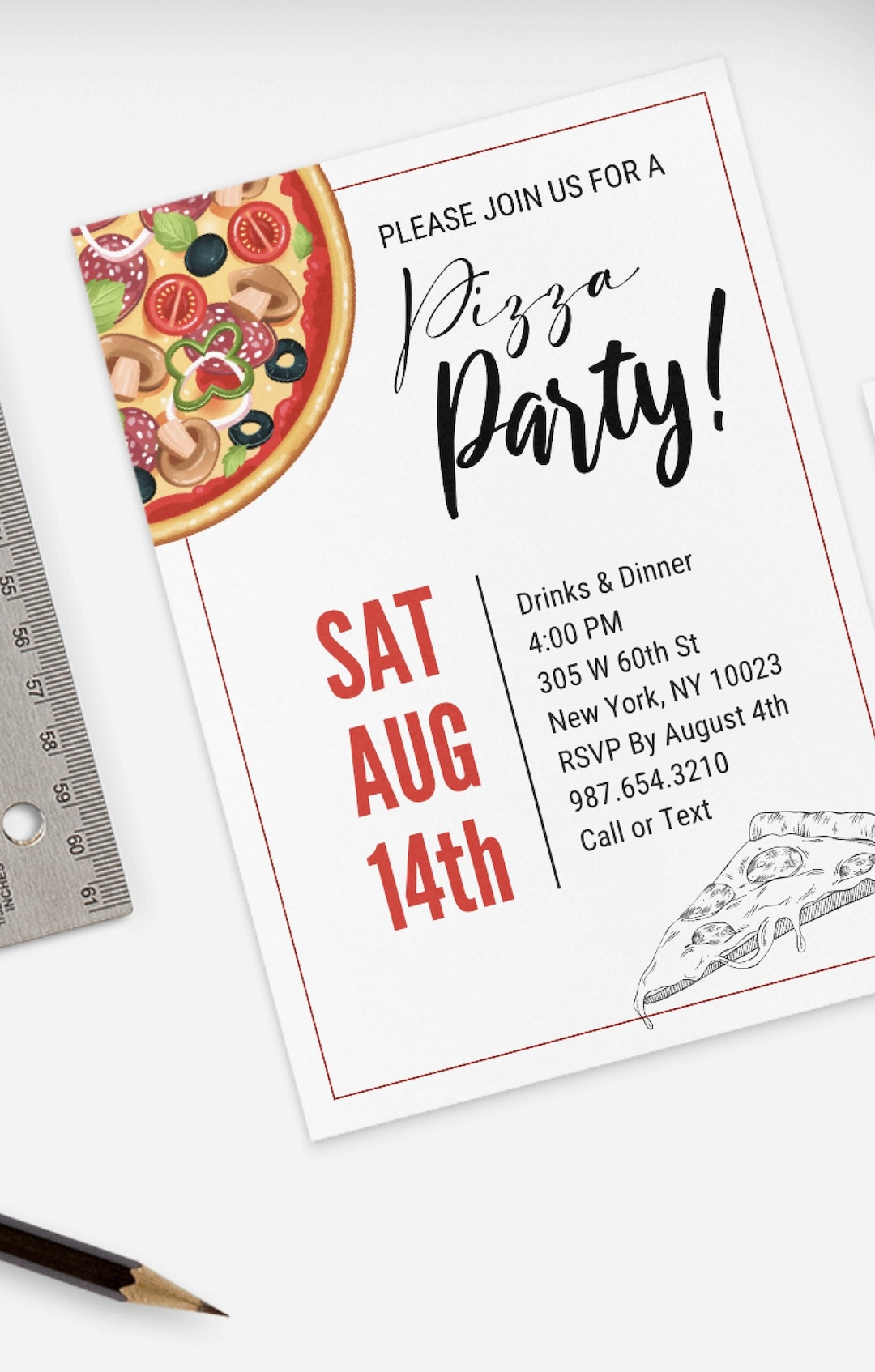 Pizza Party Invitation Template Pizza Birthday Party Pizza Party Invite ...
