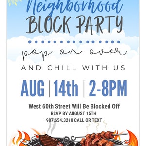 Neighborhood Block Party Invitation Template Street Party Annual Block ...