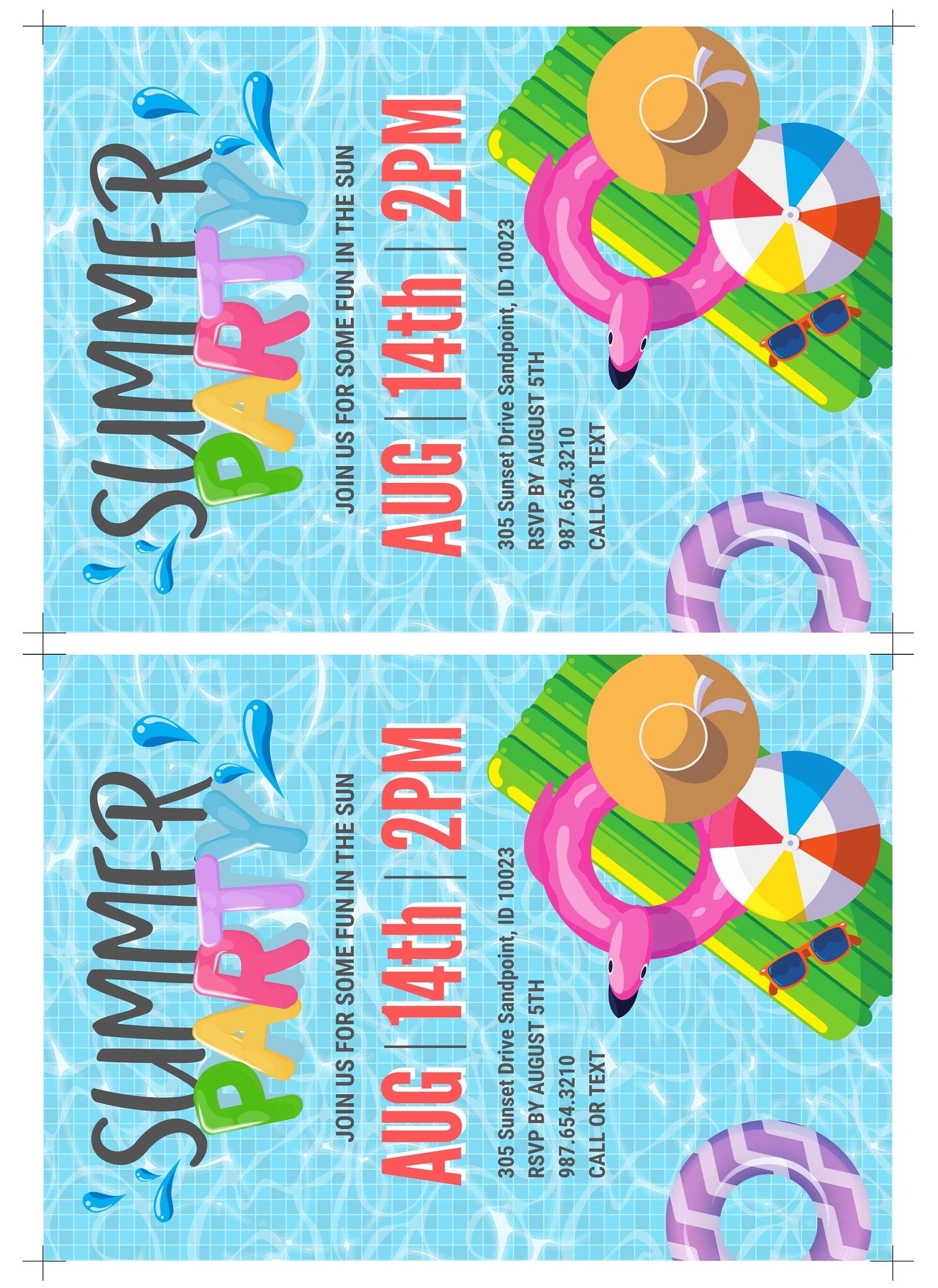 Summer Party Invitation Template Pool Party Invitation Summer Birthday ...