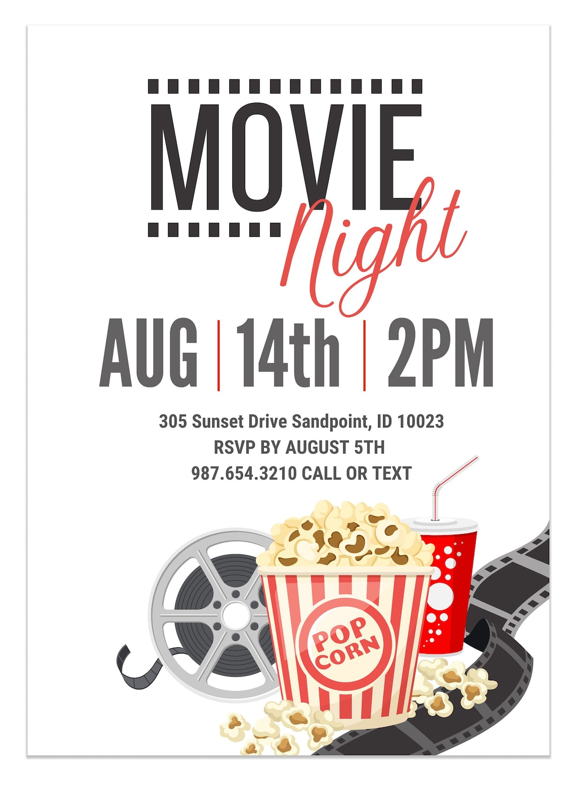 Movie Night Party Invitation Template Cinema Party Movie Birthday ...