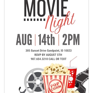 Movie Night Party Invitation Template Cinema Party Movie Birthday ...