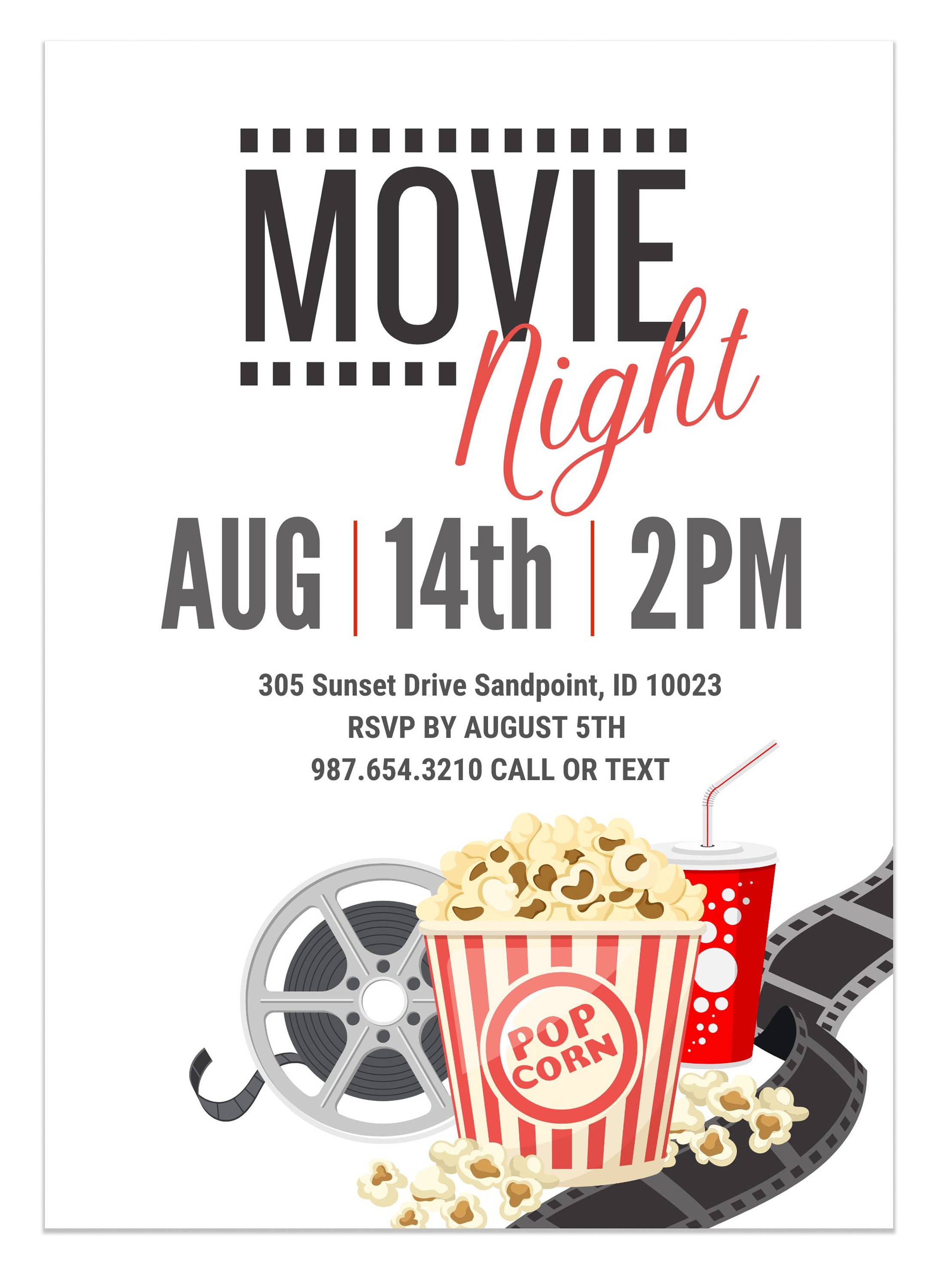 Movie Night Party Invitation Template Cinema Party Movie Birthday ...