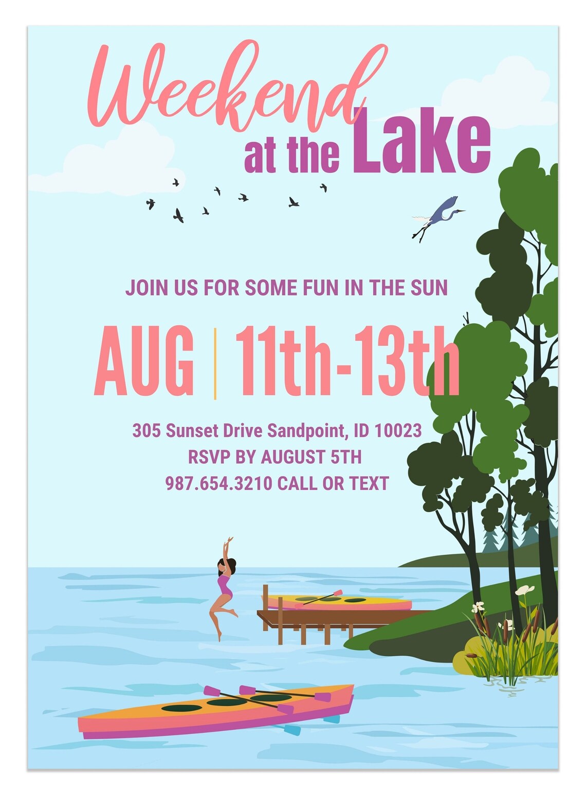 Weekend Lake Party Invitation Template Lake Celebration Cabin Party ...