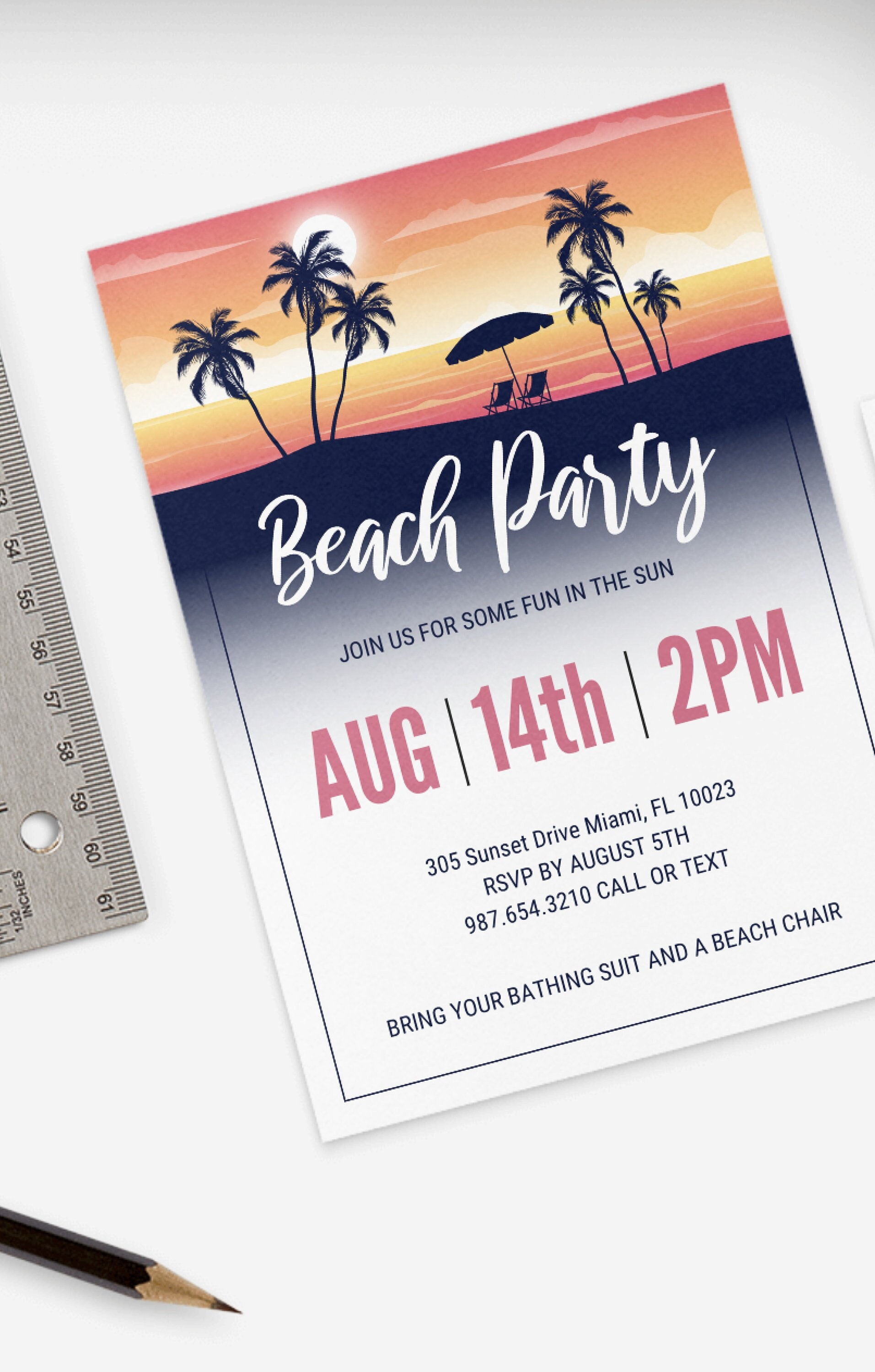 Beach Party Invitation Template Beach Bash Birthday Party Invite ...