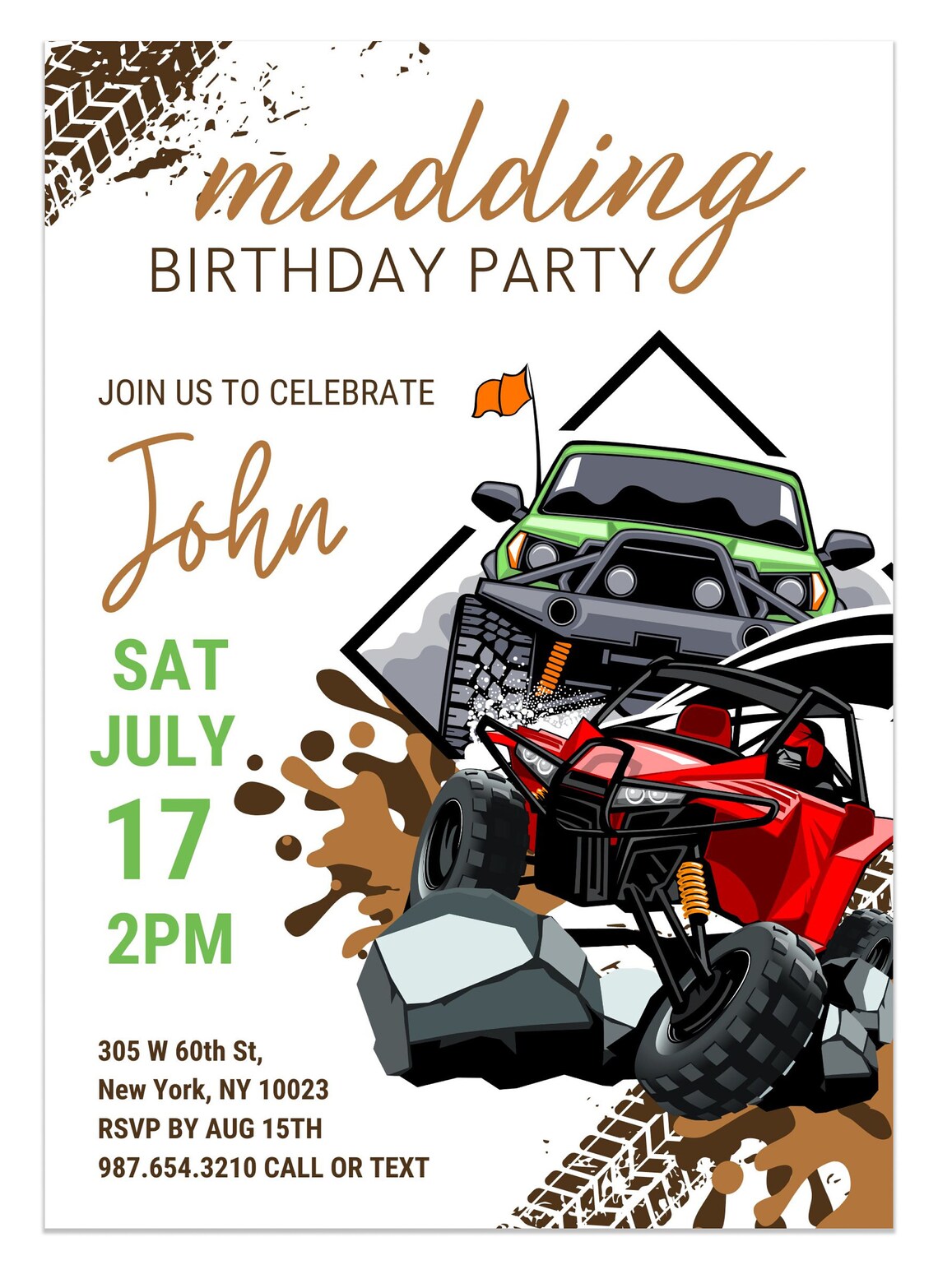 Mudding Birthday Invitation Template Muddin Party ATV Party ATV ...