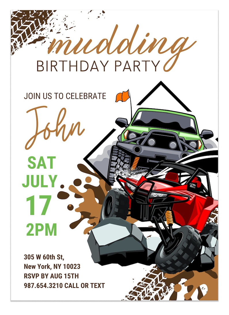 Mudding Birthday Invitation Template Muddin Party ATV Party ATV ...