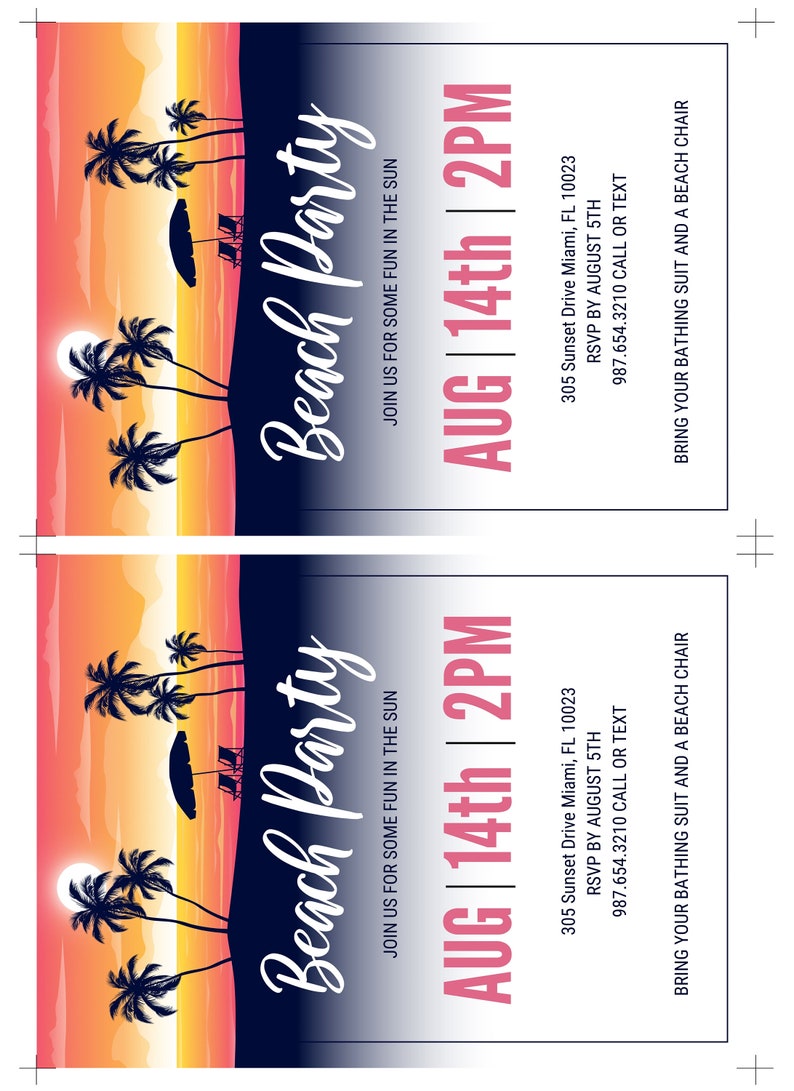 Beach Party Invitation Template Beach Bash Birthday Party Invite ...