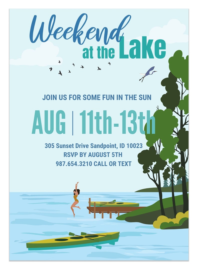 Weekend Lake Party Invitation Template Lake Celebration Cabin Party ...
