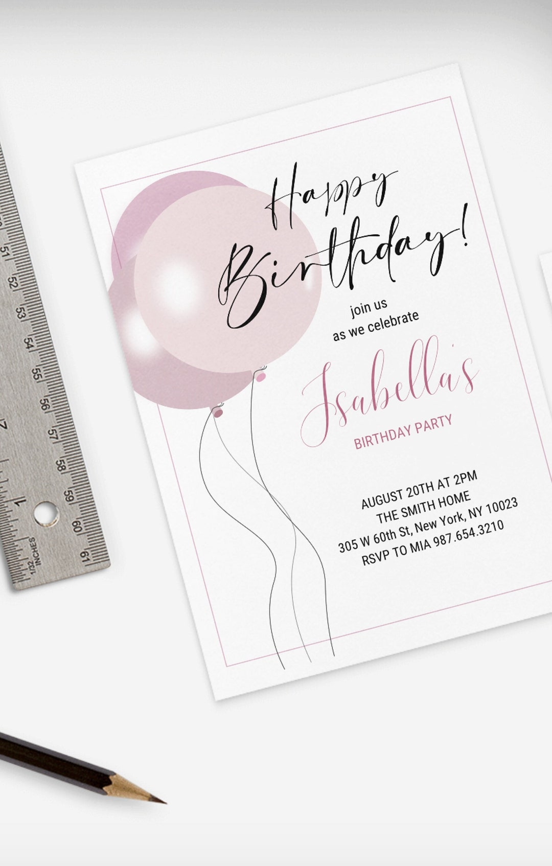 Balloon Birthday Invitation Template Instant Download Editable Pink ...