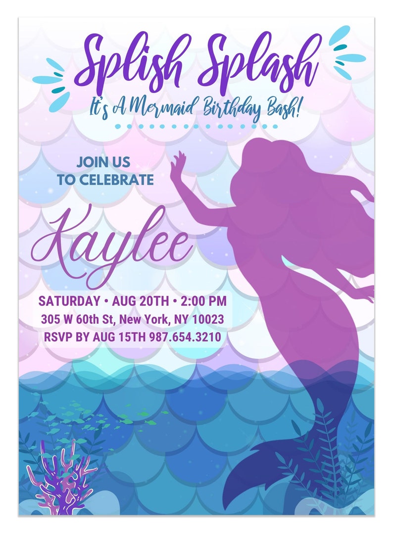 Splish Splash Mermaid Birthday Invitation Template Mermaid Party ...