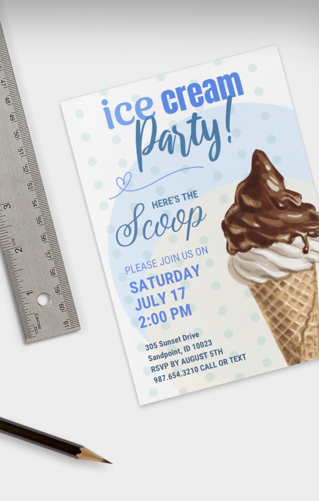 Ice Cream Party Invitation Template Blue Ice Cream Birthday Party ...