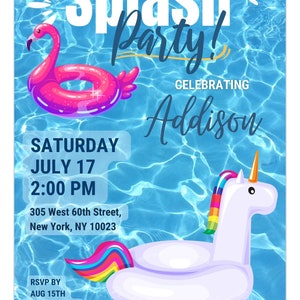Splash Party Invitation Template Pool Party Birthday Party Invitation ...