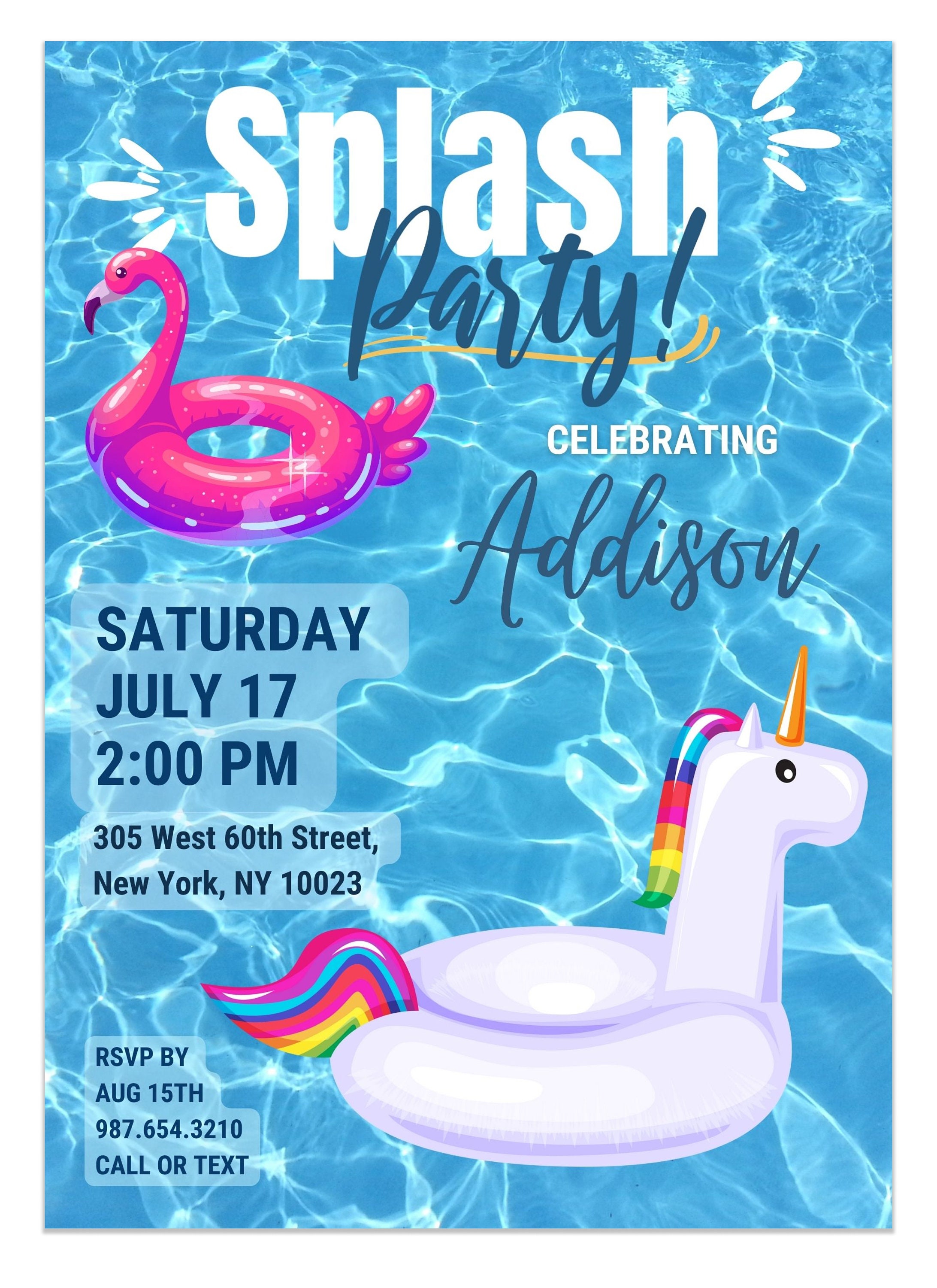 Splash Party Invitation Template Pool Party Birthday Party Invitation ...