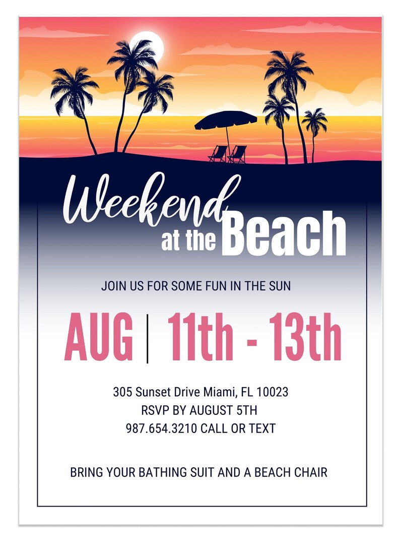 Weekend at the Beach Invitation Template Beach Bash Birthday Party ...
