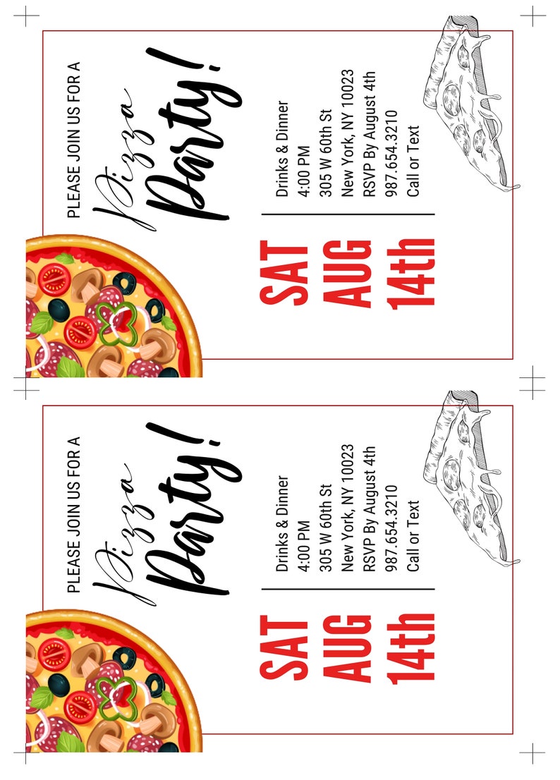 Pizza Party Invitation Template Pizza Birthday Party Pizza Party Invite ...