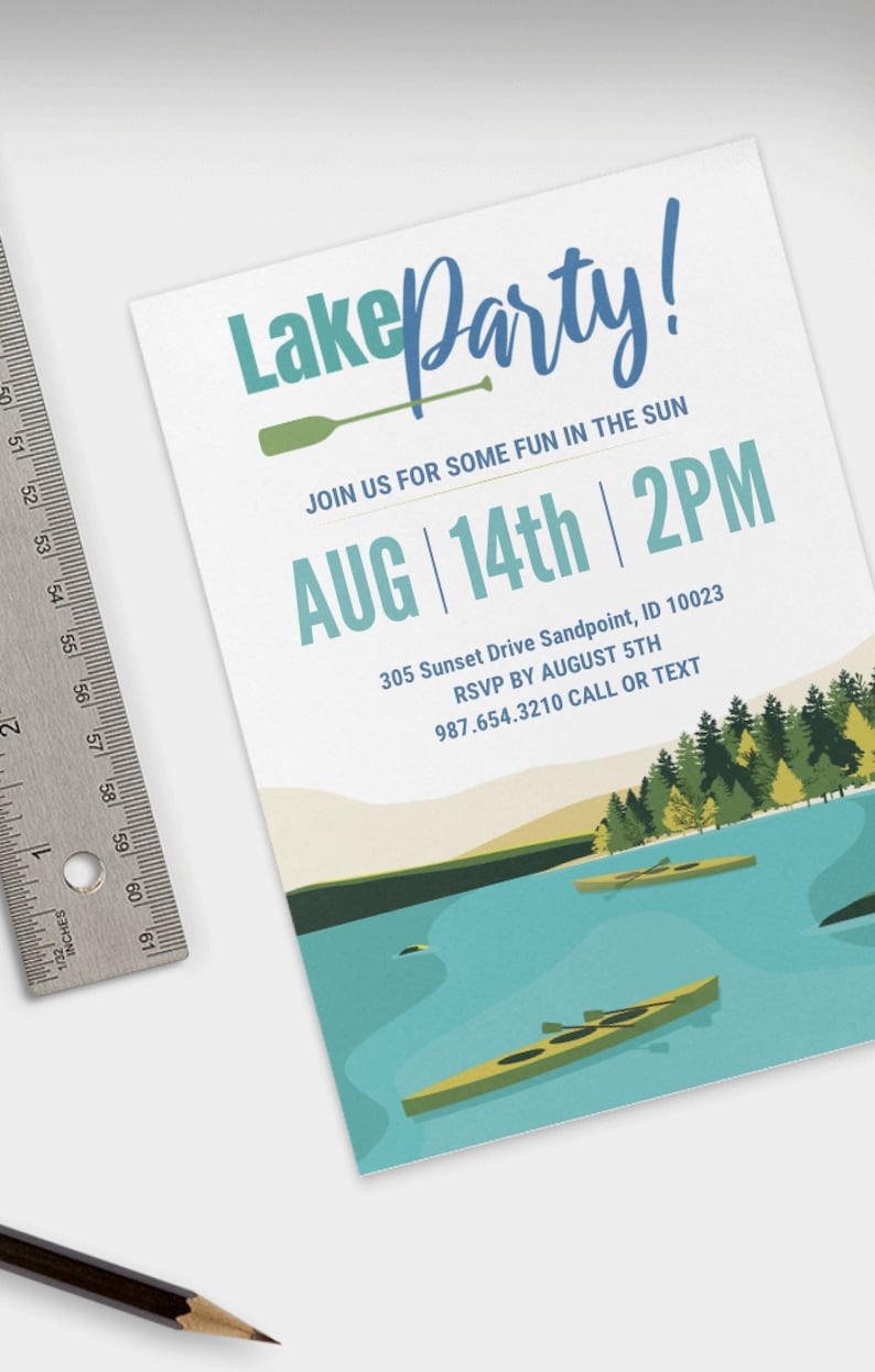 Lake Party Invitation Template Lake Celebration Cabin Party Summer ...
