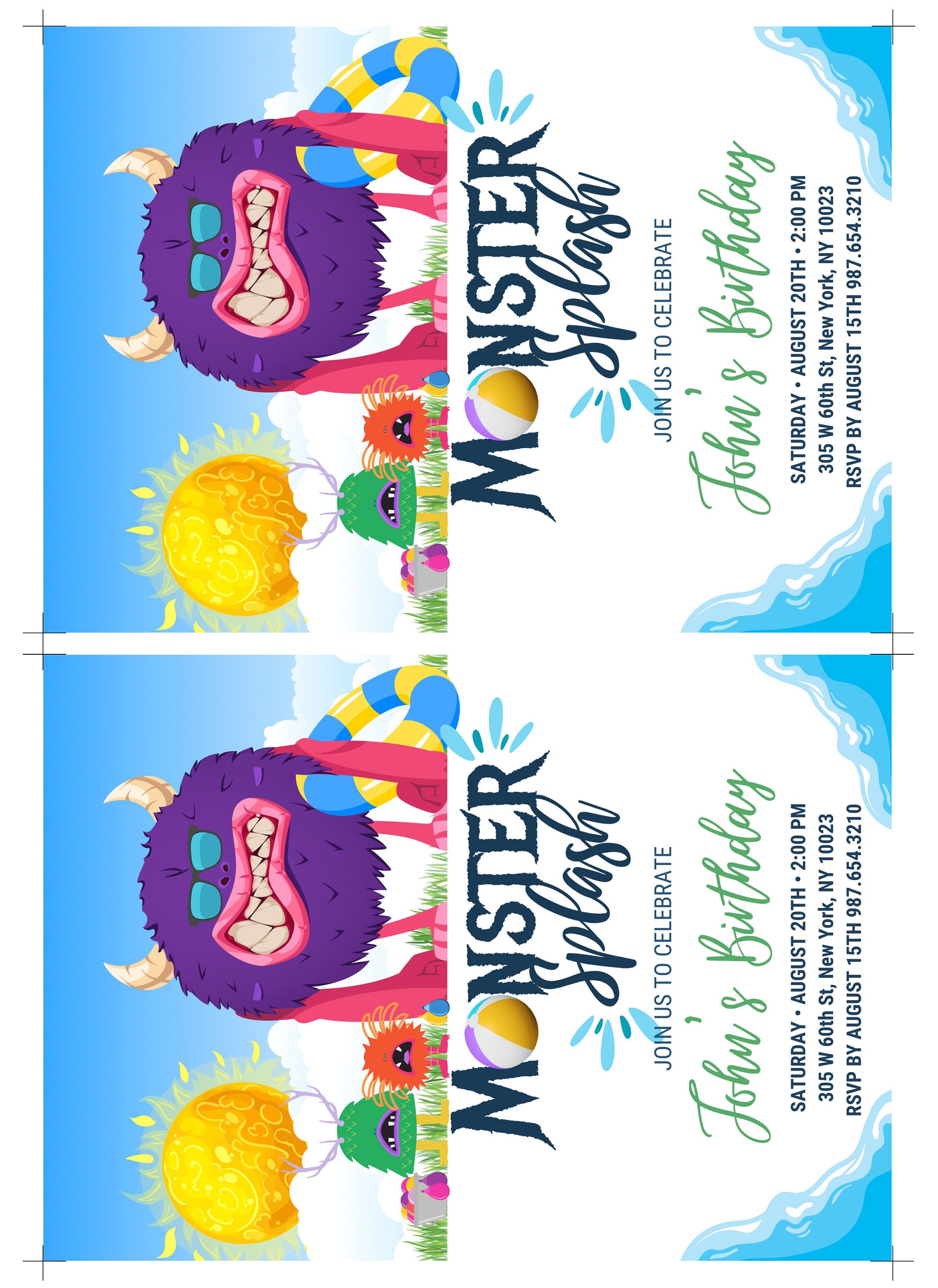 Plantilla de invitación Monster Splash Cumpleaños de monstruo ...