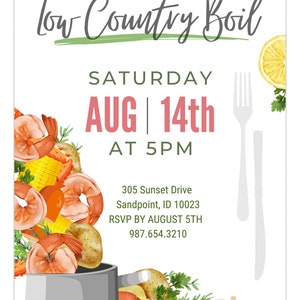 Low Country Boil Invitation Template Cookout Invitation Backyard Party ...