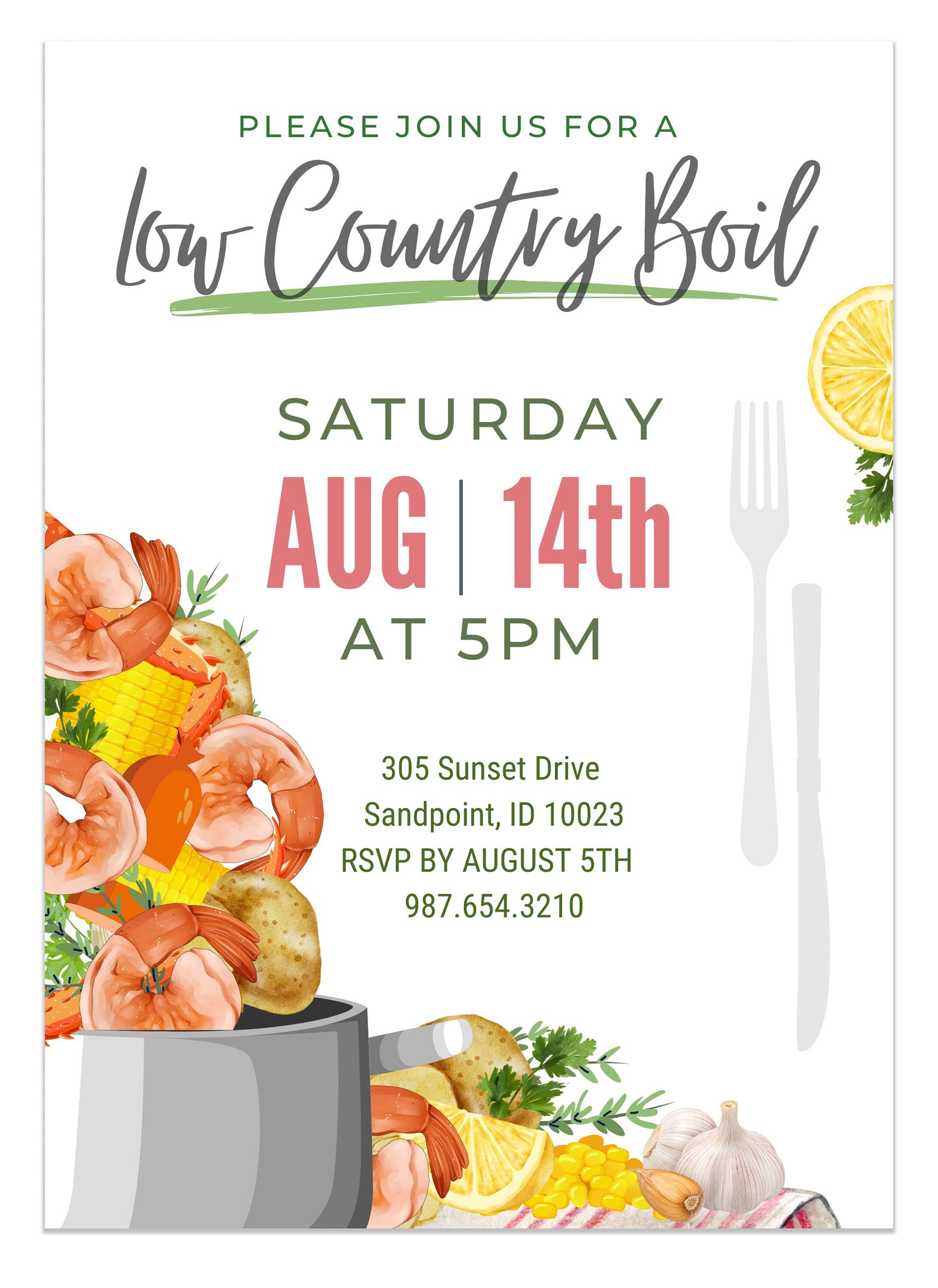 Low Country Boil Invitation Template Cookout Invitation Backyard Party ...