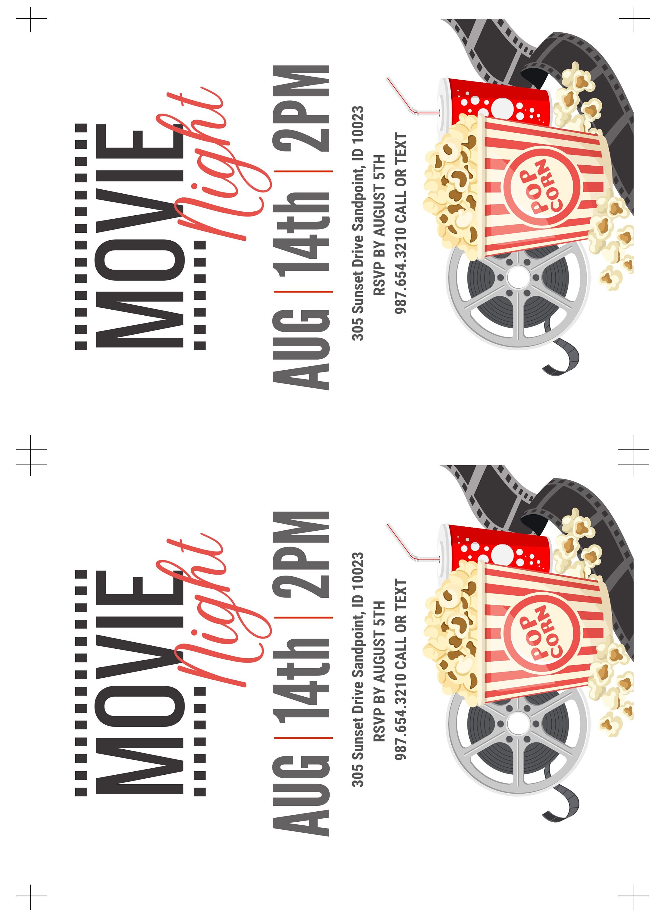 Movie Night Party Invitation Template Cinema Party Movie Birthday ...
