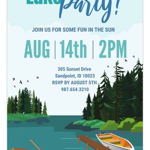 Lake Party Invitation Template Lake Celebration Cabin Party Summer ...