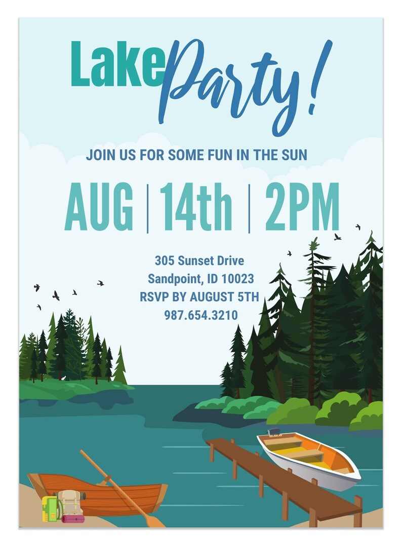Lake Party Invitation Template Lake Celebration Cabin Party Summer ...
