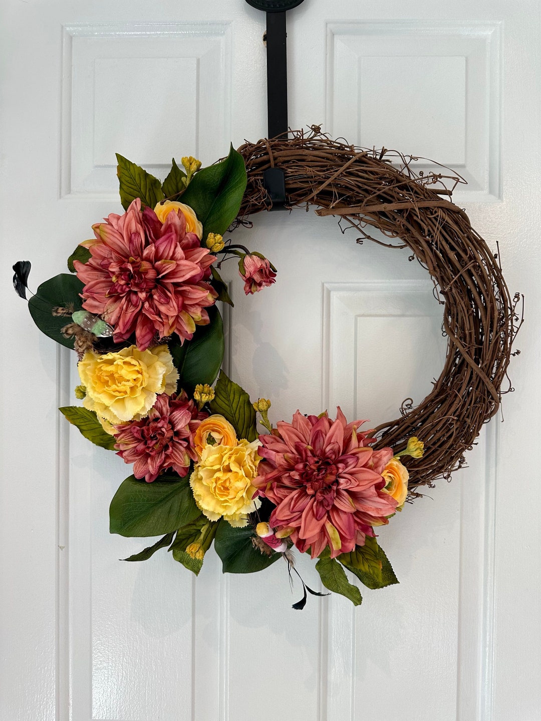 Pink and Yellow Wreath Spring Wreath Summer Wreath Front Door Wreath ...
