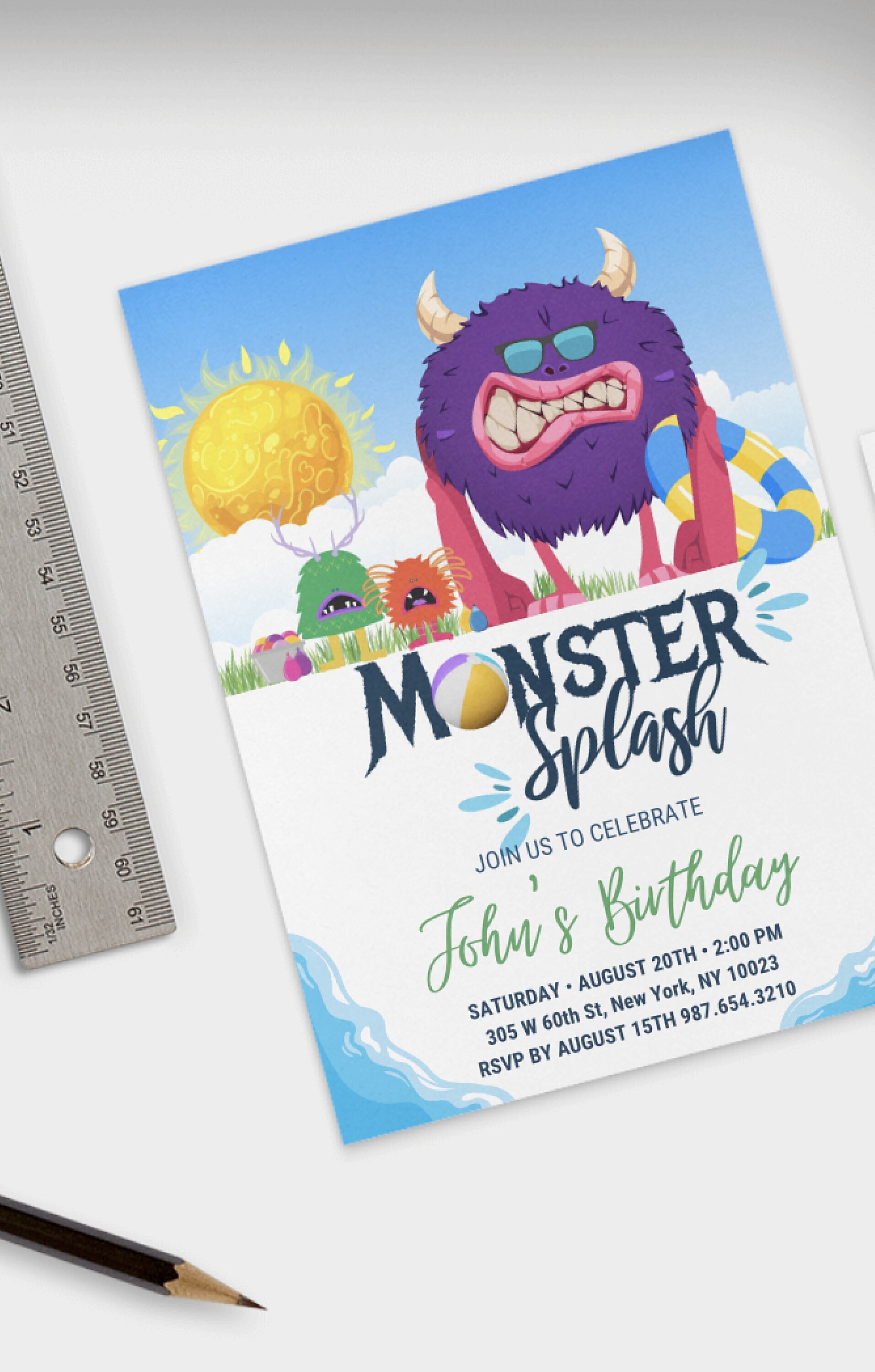 Monster Splash Invitation Template Monster Birthday Editable Invite Our ...