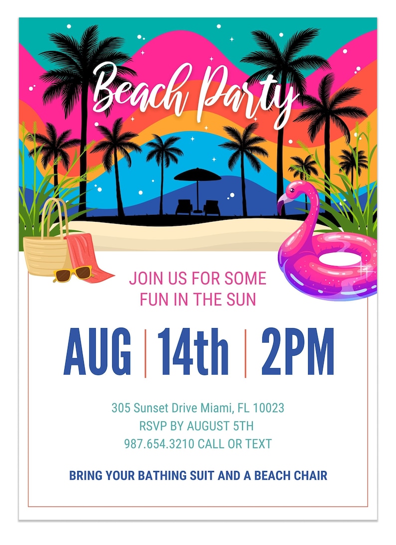 Beach Party Invitation Template Beach Bash Birthday Party Invite ...