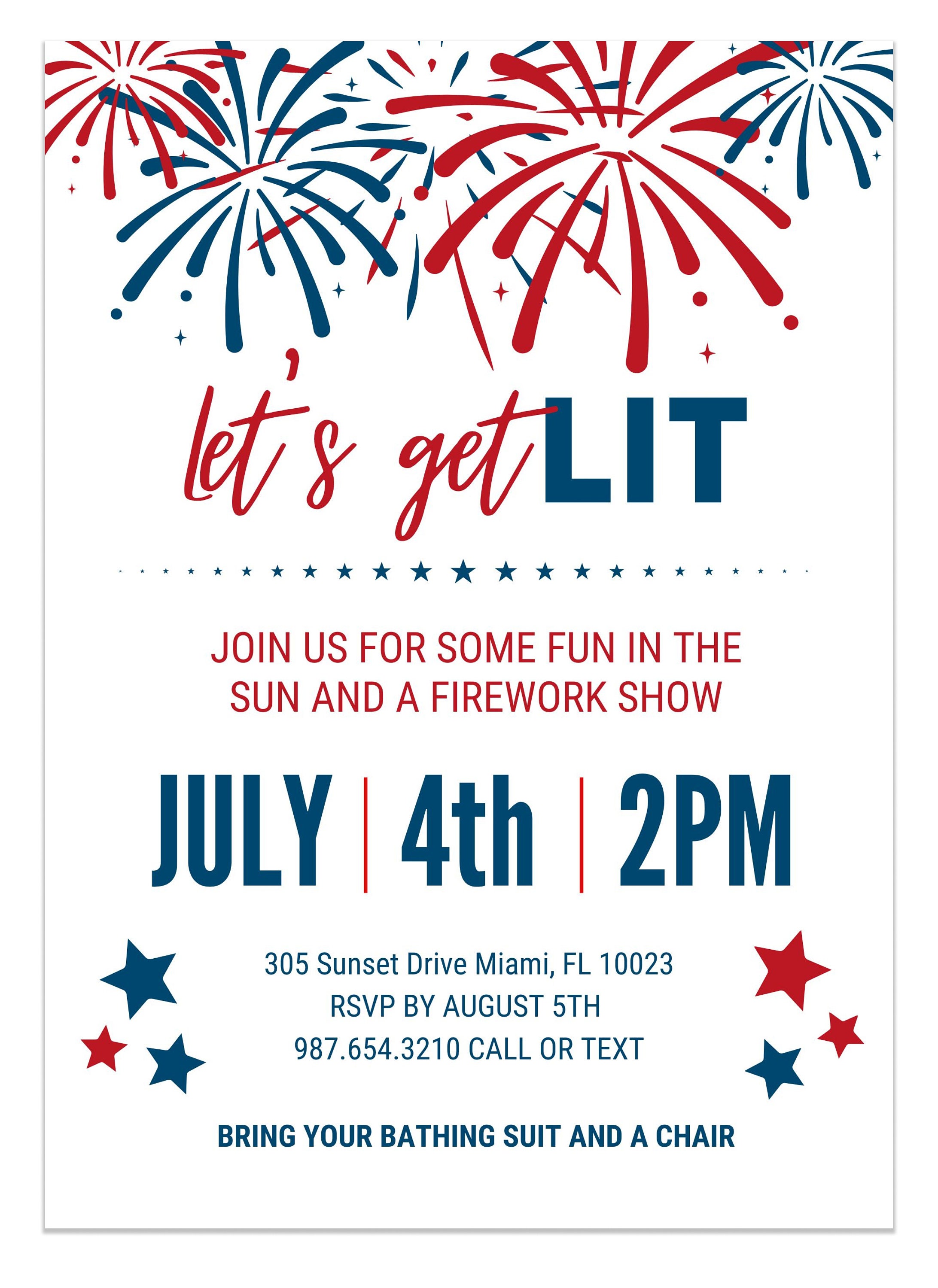 Let's Get Lit Invitation Template Fourth of July Party Independence Day ...