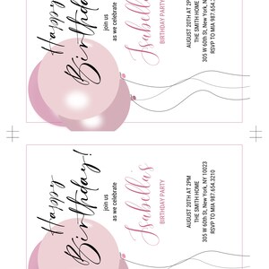 Balloon Birthday Invitation Template Instant Download Editable Pink ...