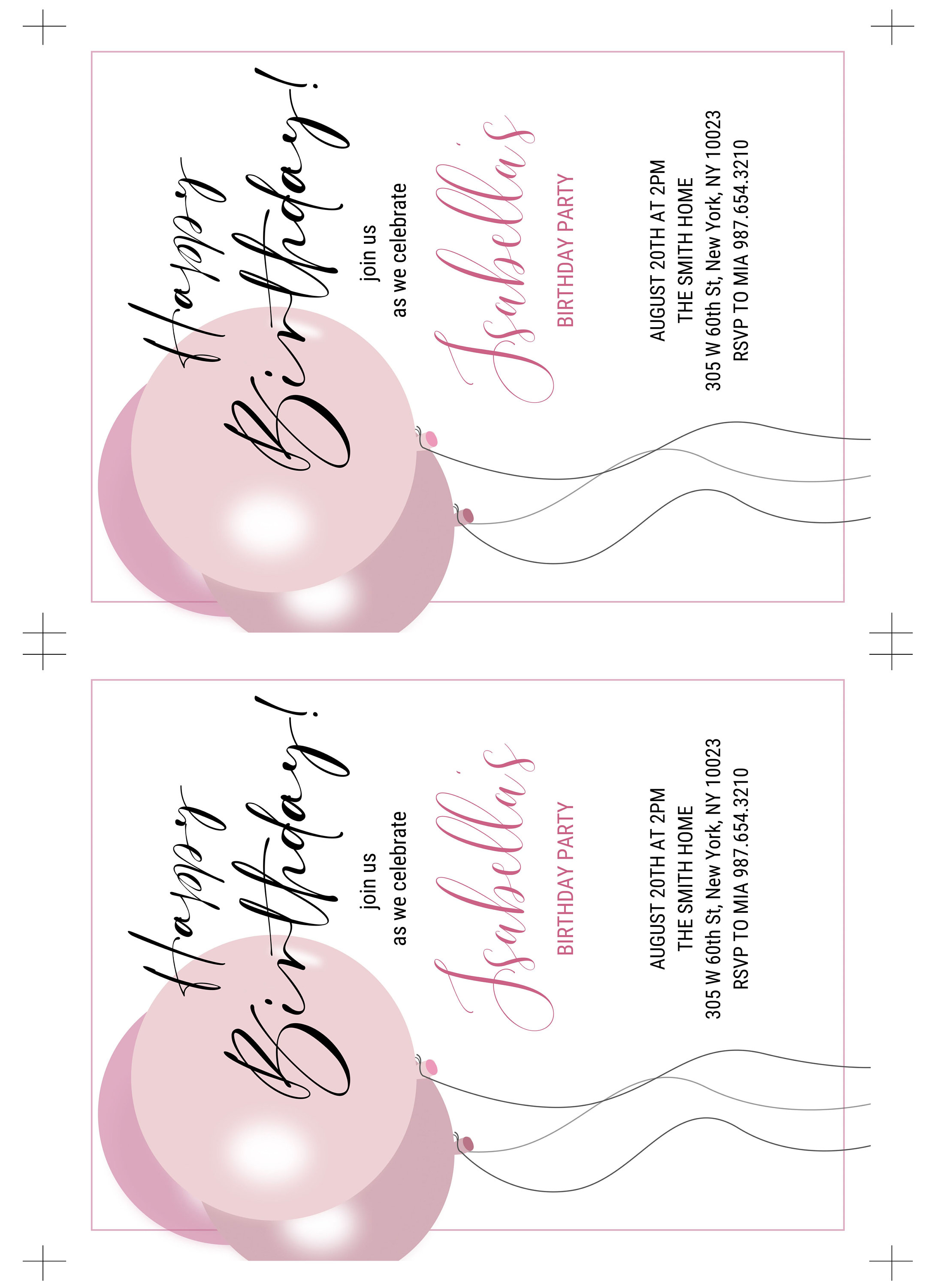 Balloon Birthday Invitation Template Instant Download Editable Pink ...