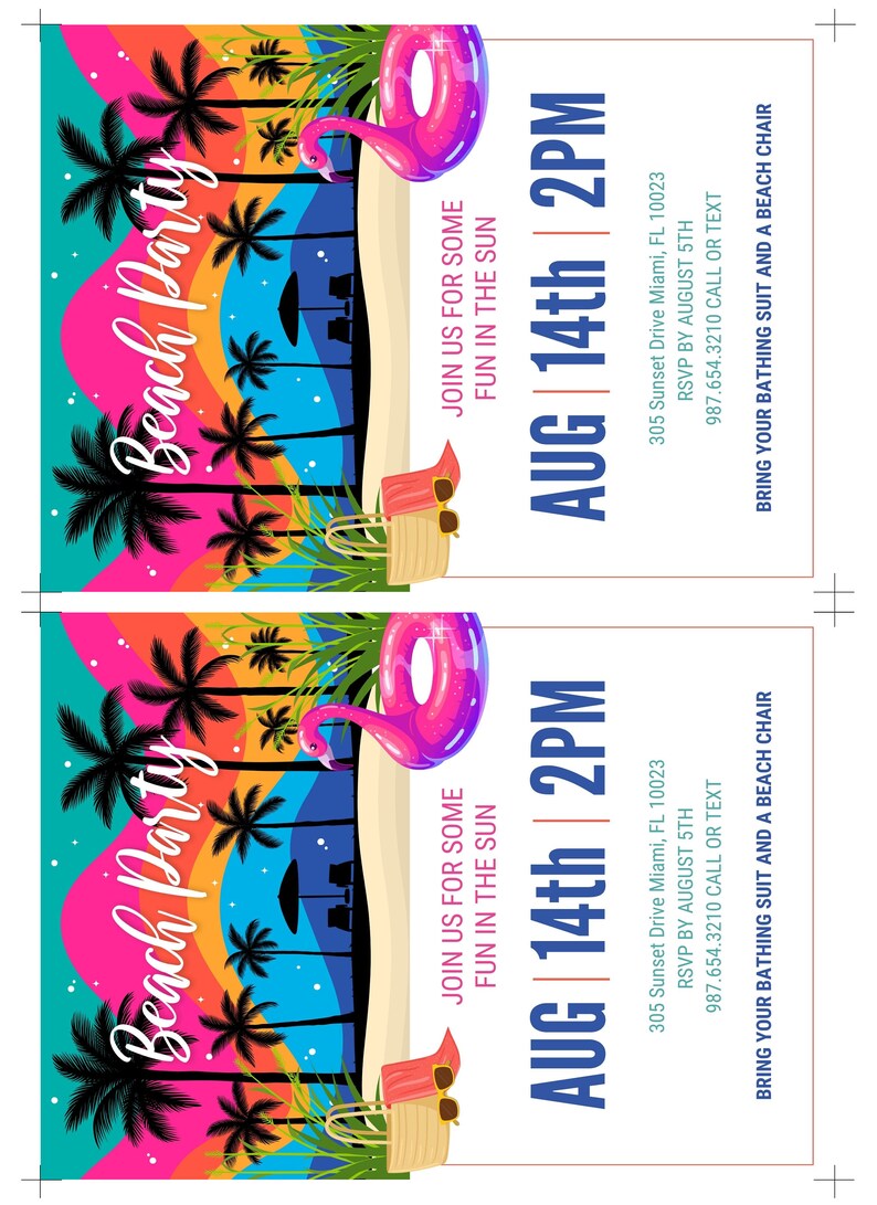 Beach Party Invitation Template Beach Bash Birthday Party Invite ...