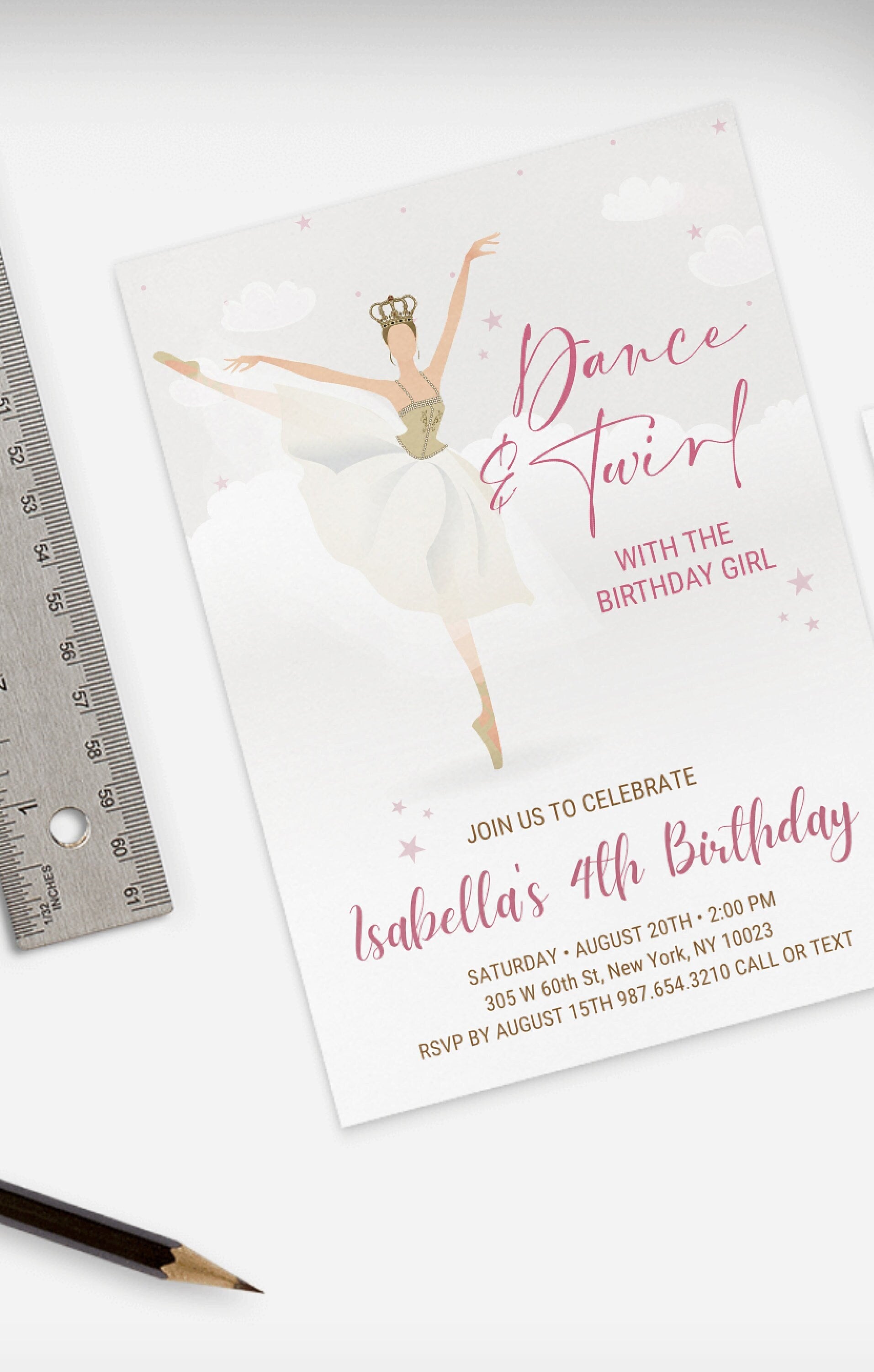 Ballerina First Birthday Invitation Wording Ballerina Bow 1st