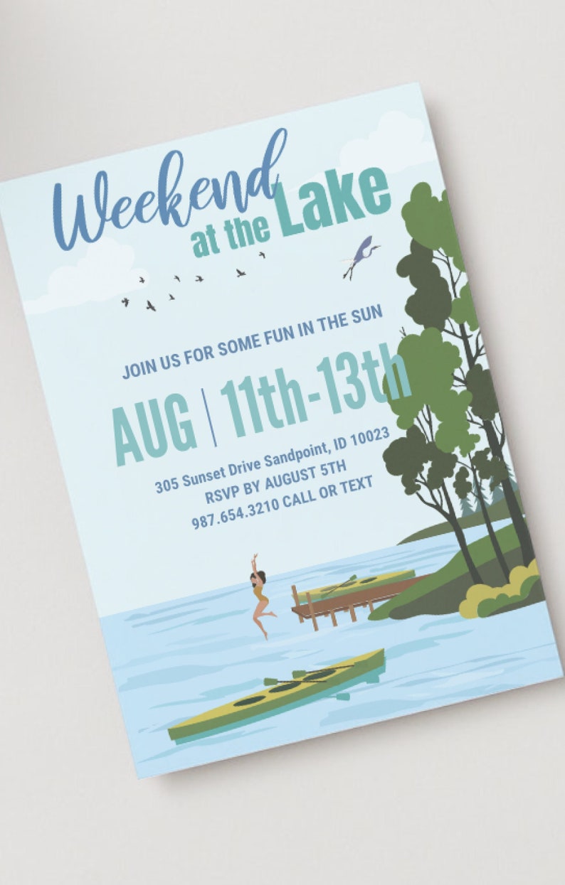 Weekend Lake Party Invitation Template Lake Celebration Cabin Party ...