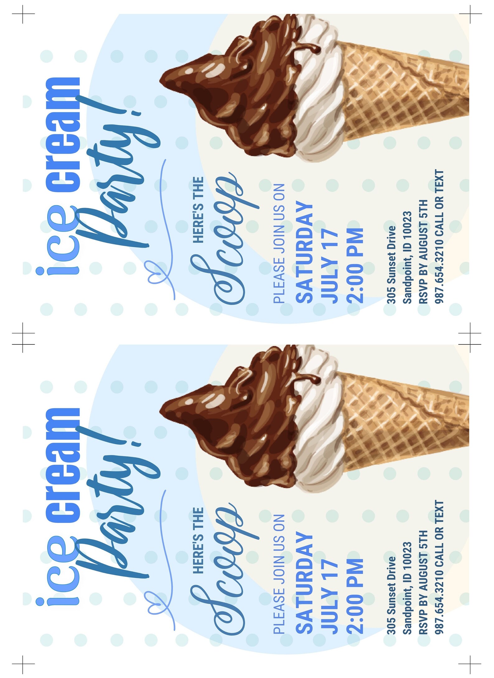 Ice Cream Party Invitation Template Blue Ice Cream Birthday Party ...