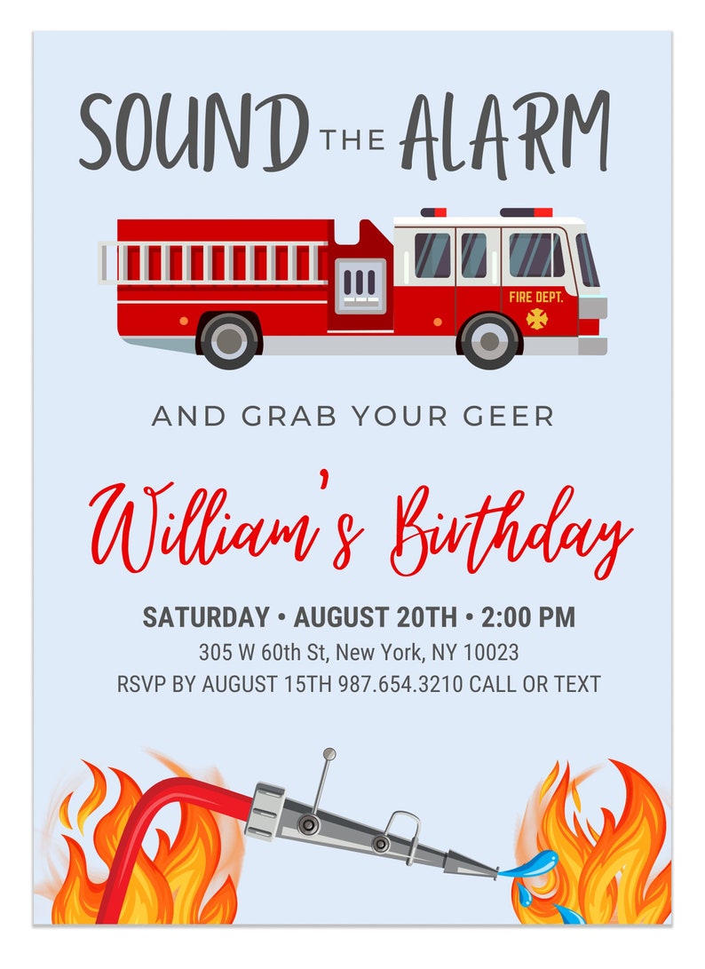 Fire Truck Birthday Invitation Template Fireman Party Fire Truck Party ...