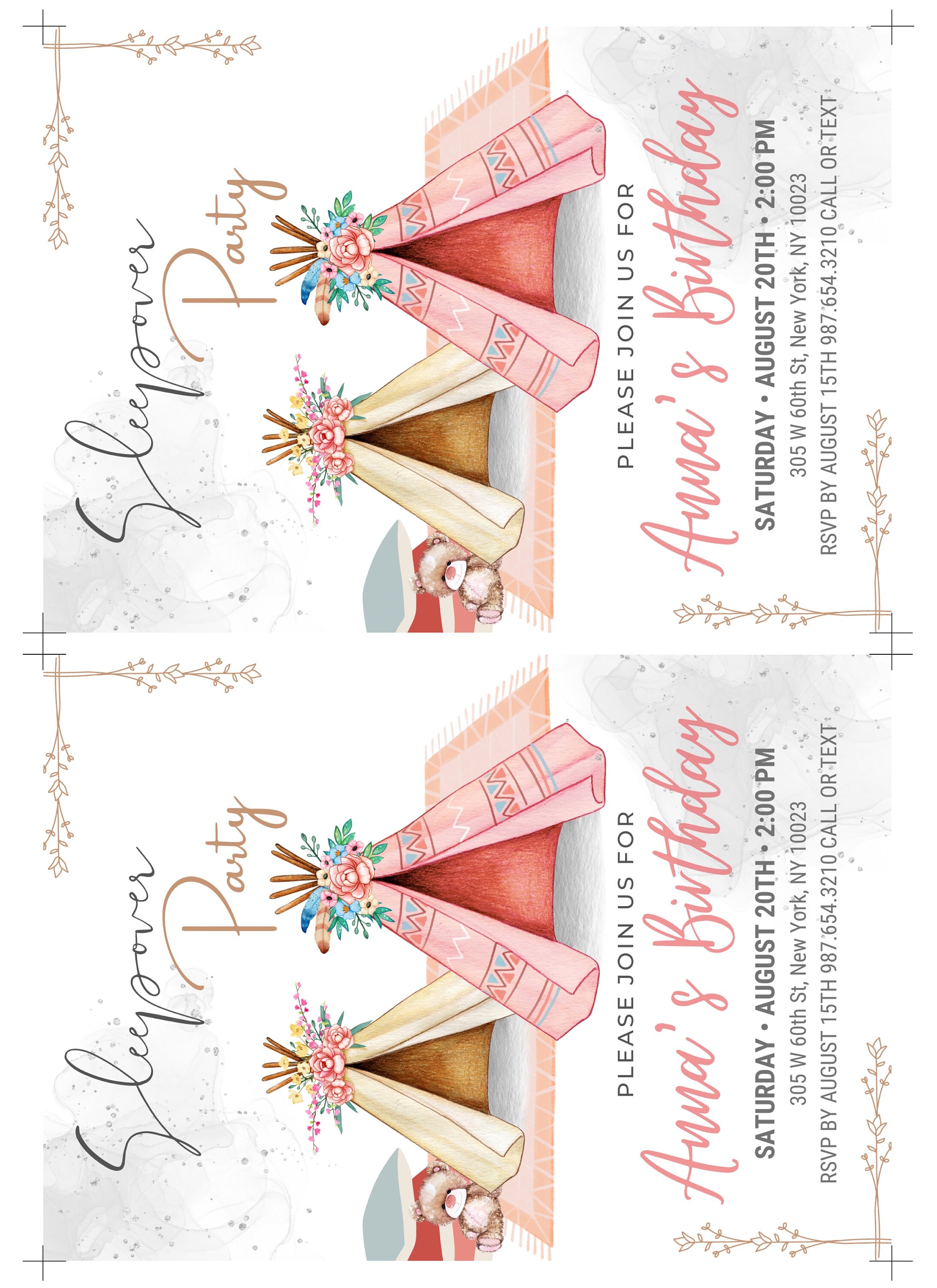 Tent Sleepover Invitation Template Teepee Camping Slumber Party Pajama ...