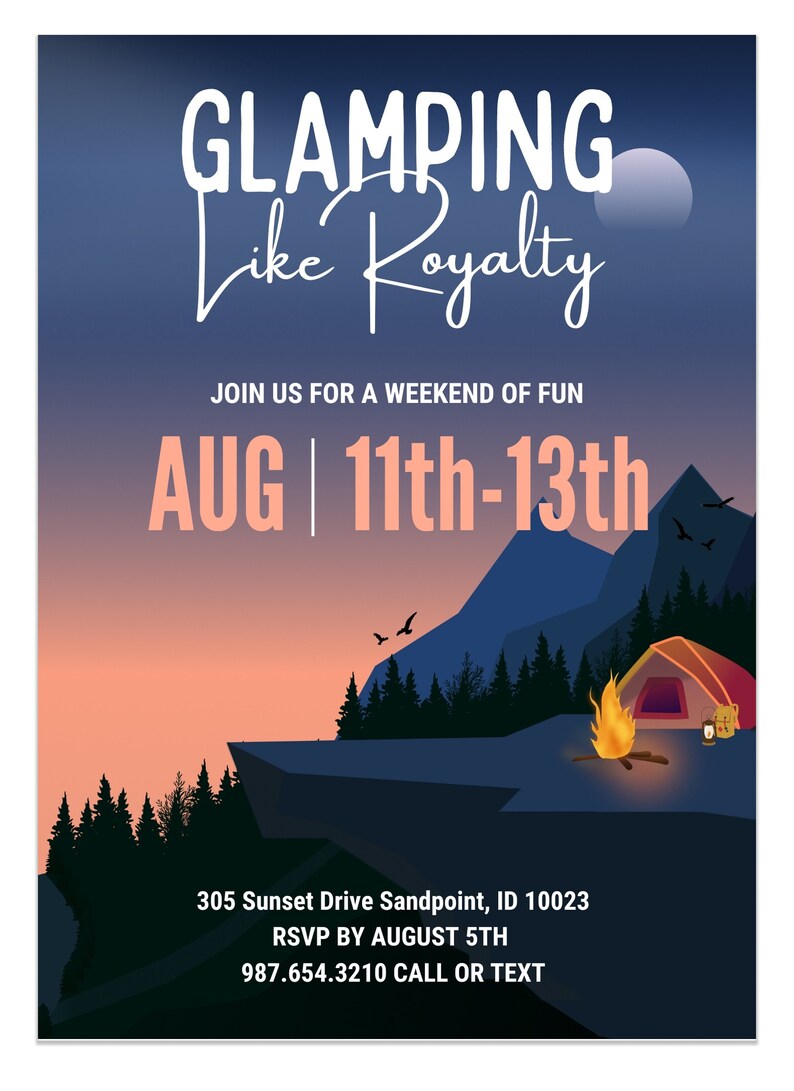 Night Glamping Like Royalty Invitation Template Camping Invitation ...