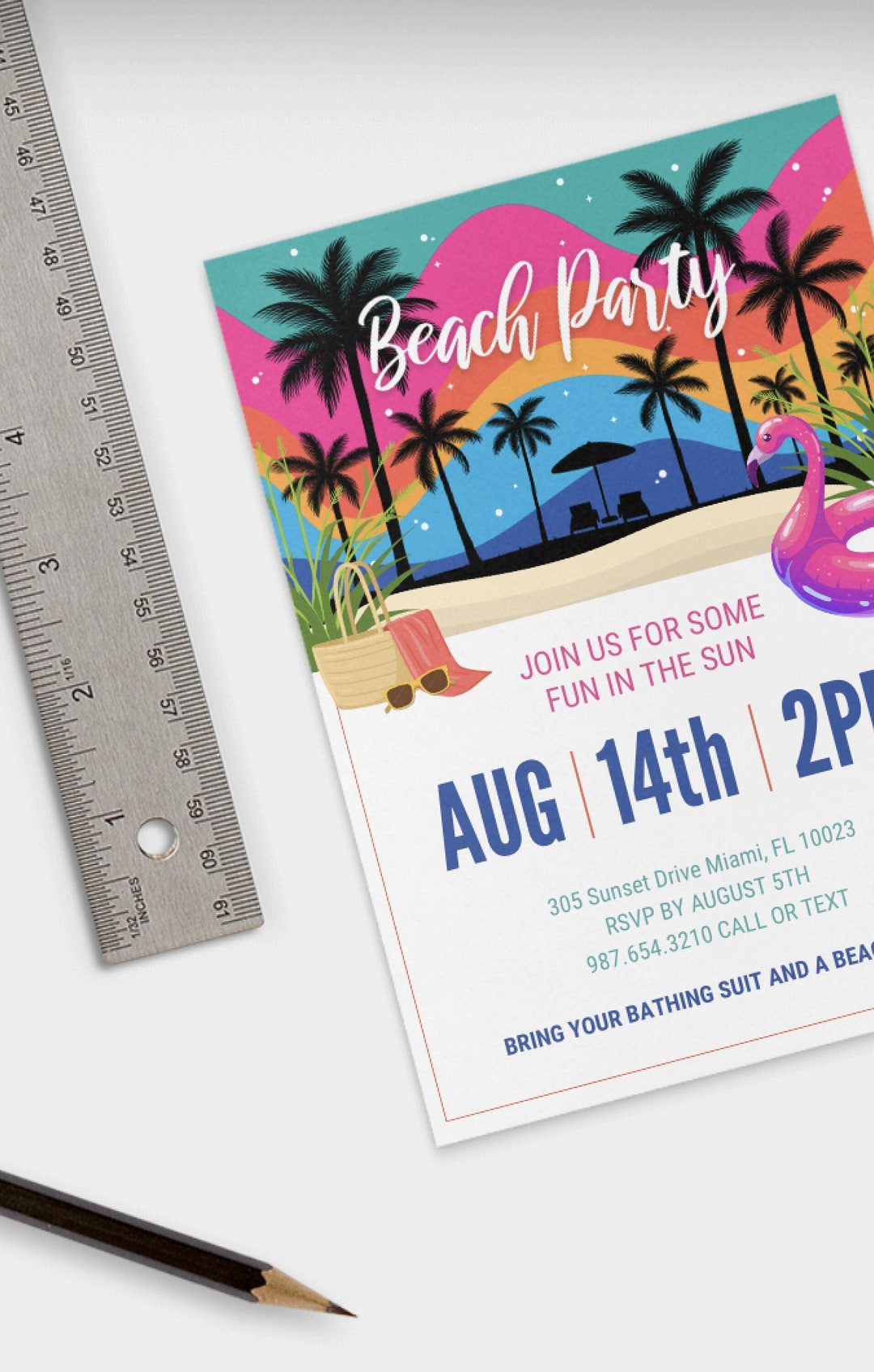 Beach Party Invitation Template Beach Bash Birthday Party Invite ...