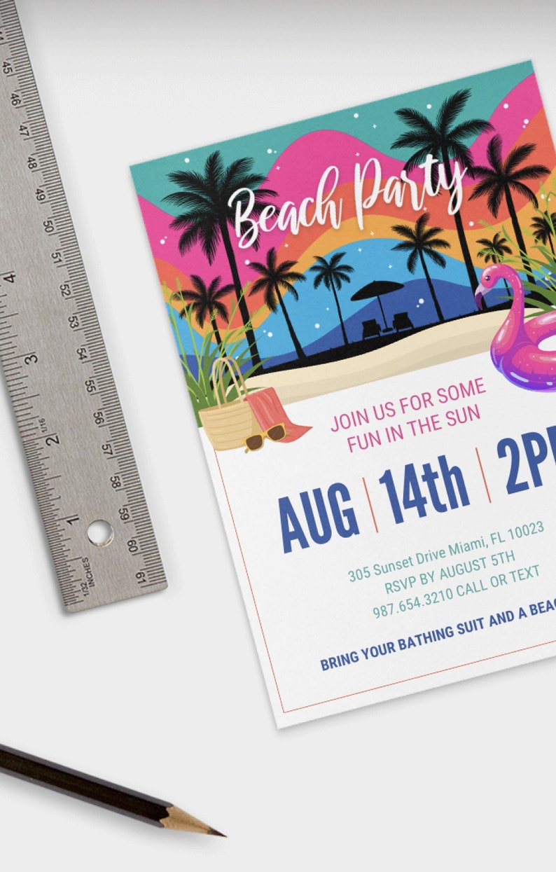 Beach Party Invitation Template Beach Bash Birthday Party Invite ...
