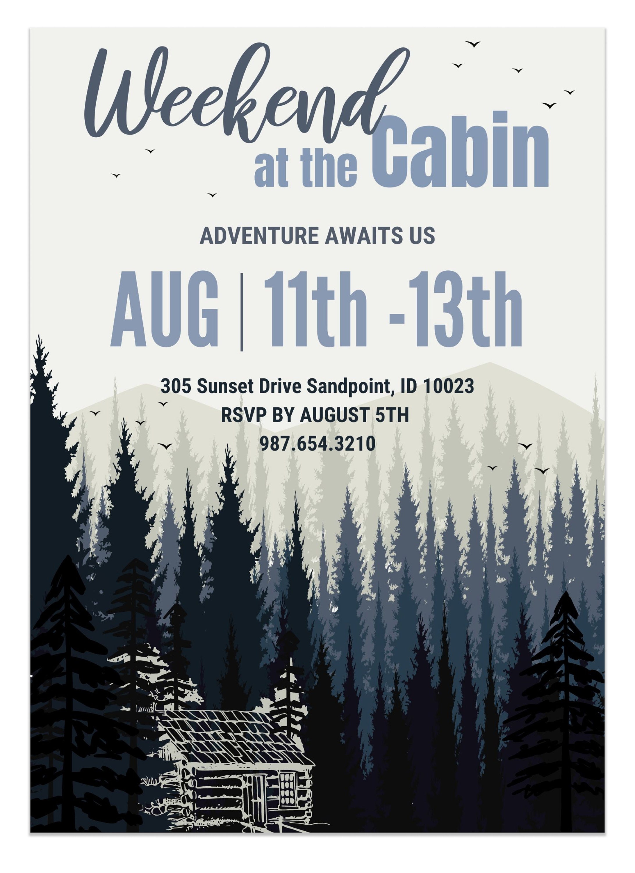 Weekend at the Cabin Invitation Template Cabin Birthday Cabin Party ...