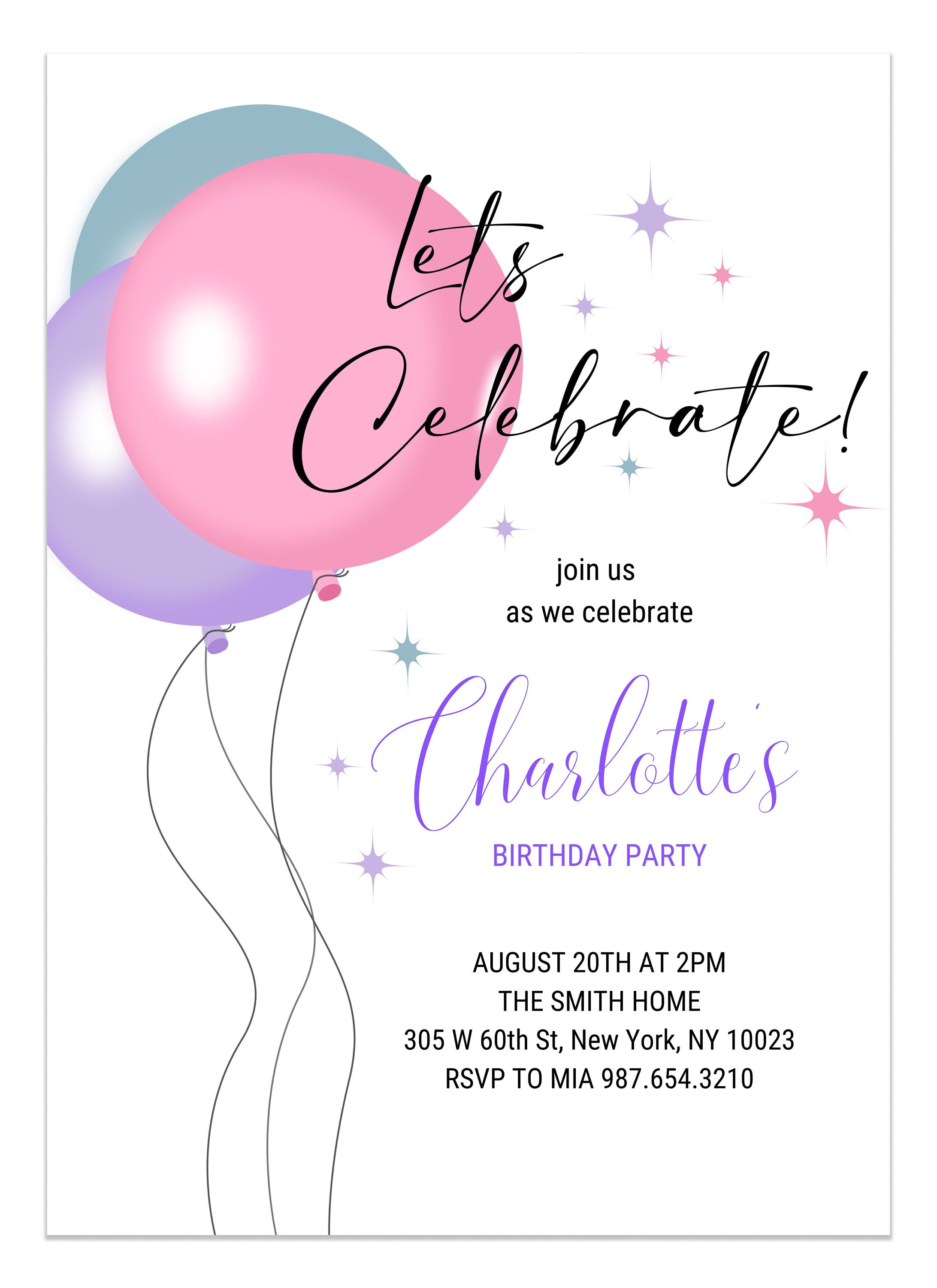 Balloon Celebration Invitation Template Instant Download Editable ...