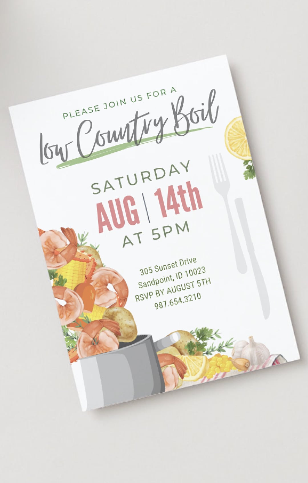 Low Country Boil Invitation Template Cookout Invitation Backyard Party ...