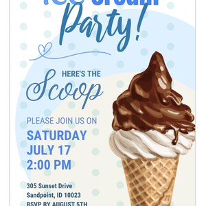Ice Cream Party Invitation Template Blue Ice Cream Birthday Party ...