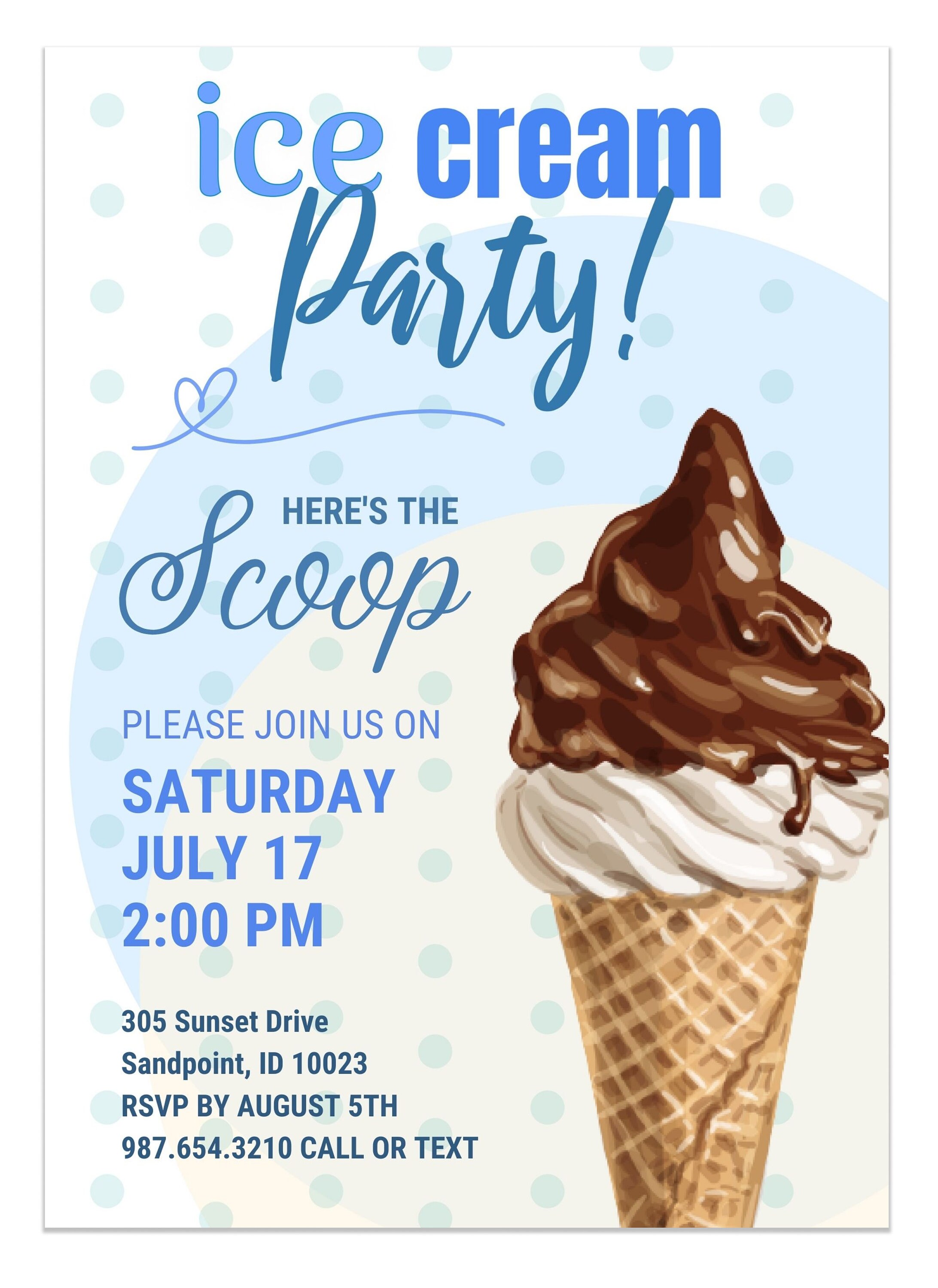 Ice Cream Party Invitation Template Blue Ice Cream Birthday Party ...