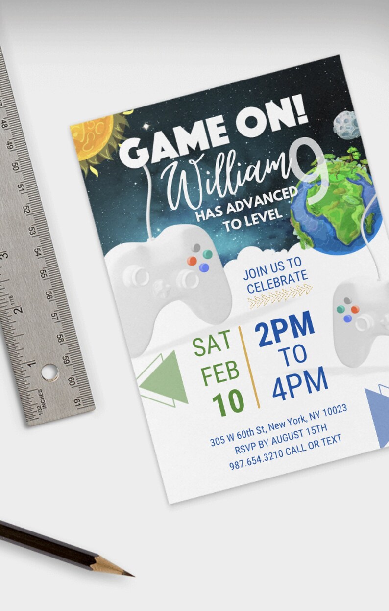 Space Video Game Birthday Invitation Template Gaming Party Video Game ...