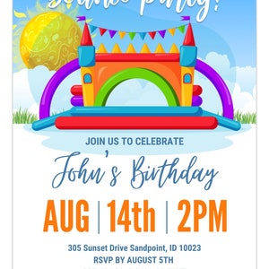 Bounce House Birthday Invitation Template Bounce Party Bounce Birthday ...