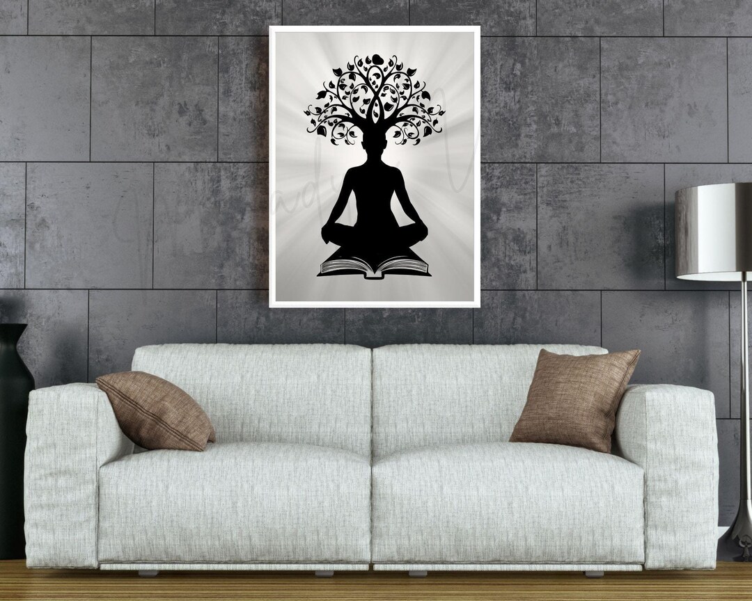 TREE of WISDOM Abstract Wall Art, Yoga Silhouette, Woman Reading Book ...